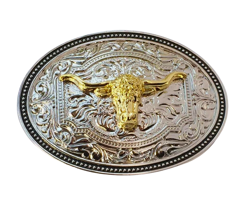 Western Cowboy Golden Long Horn Bull Head Shine Belt Buckle — Outback ...